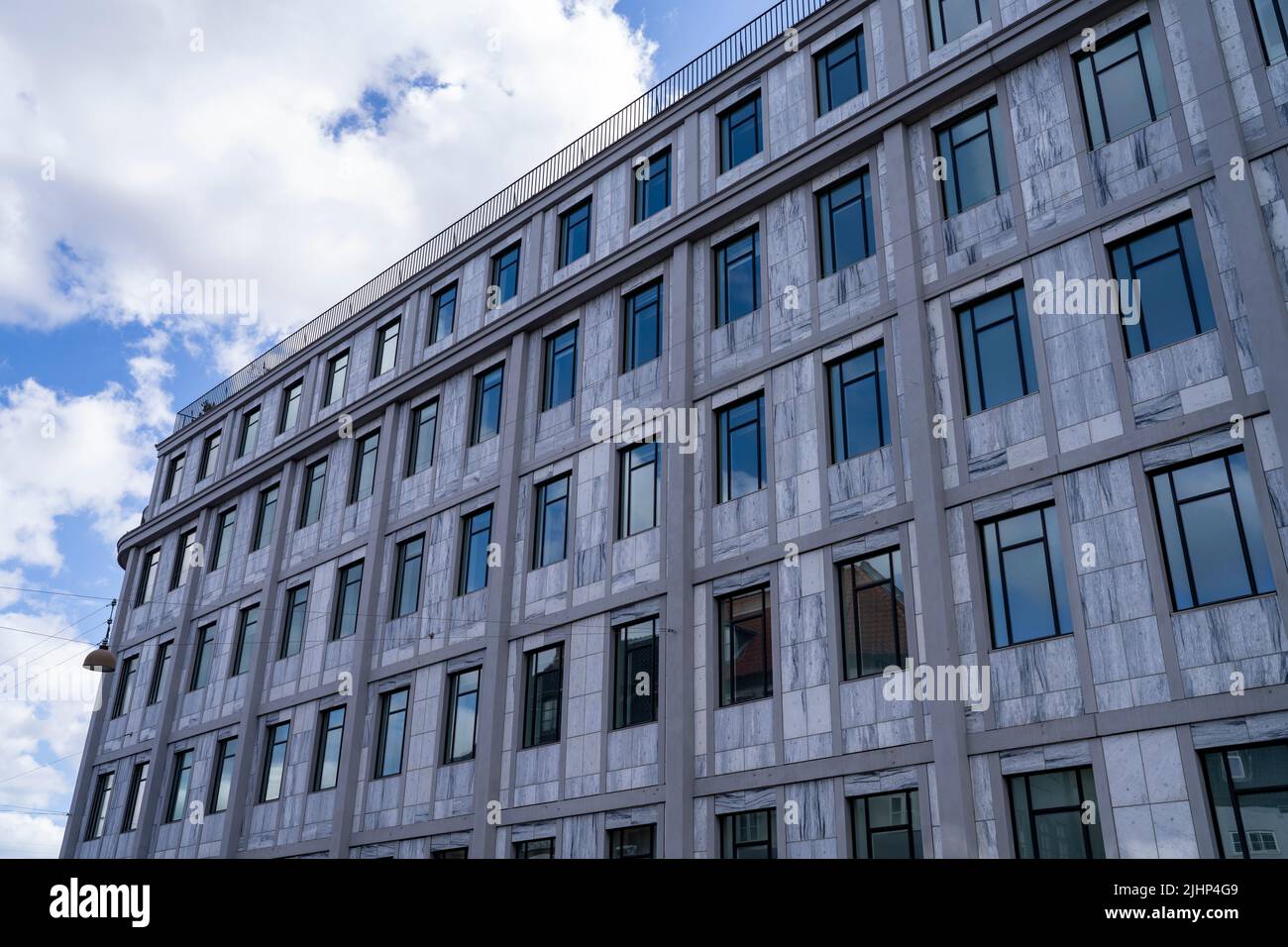 Reflecting Window Glass on Modern building brick facade in Downtown ...