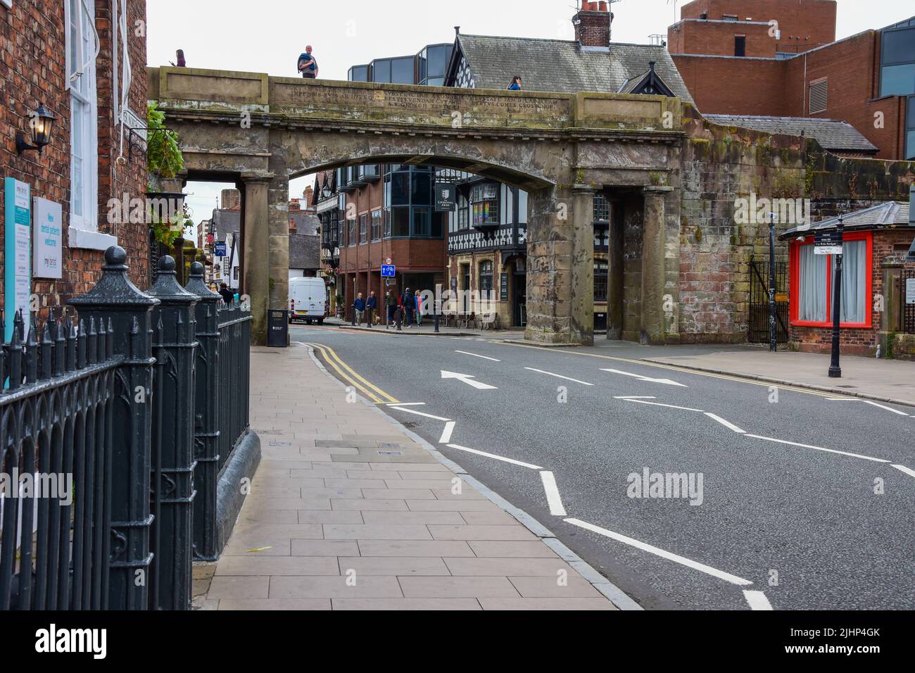 Chester, UK: Jul 3, 2022: The Northgate carries the footpath along the ...