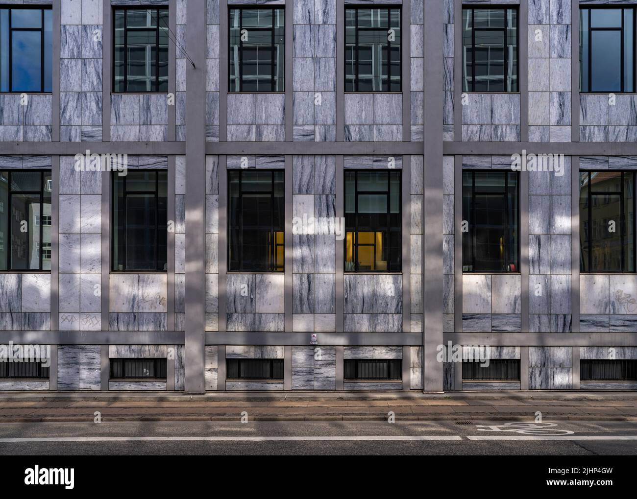 Reflecting Window Glass on Modern building brick facade in Downtown ...