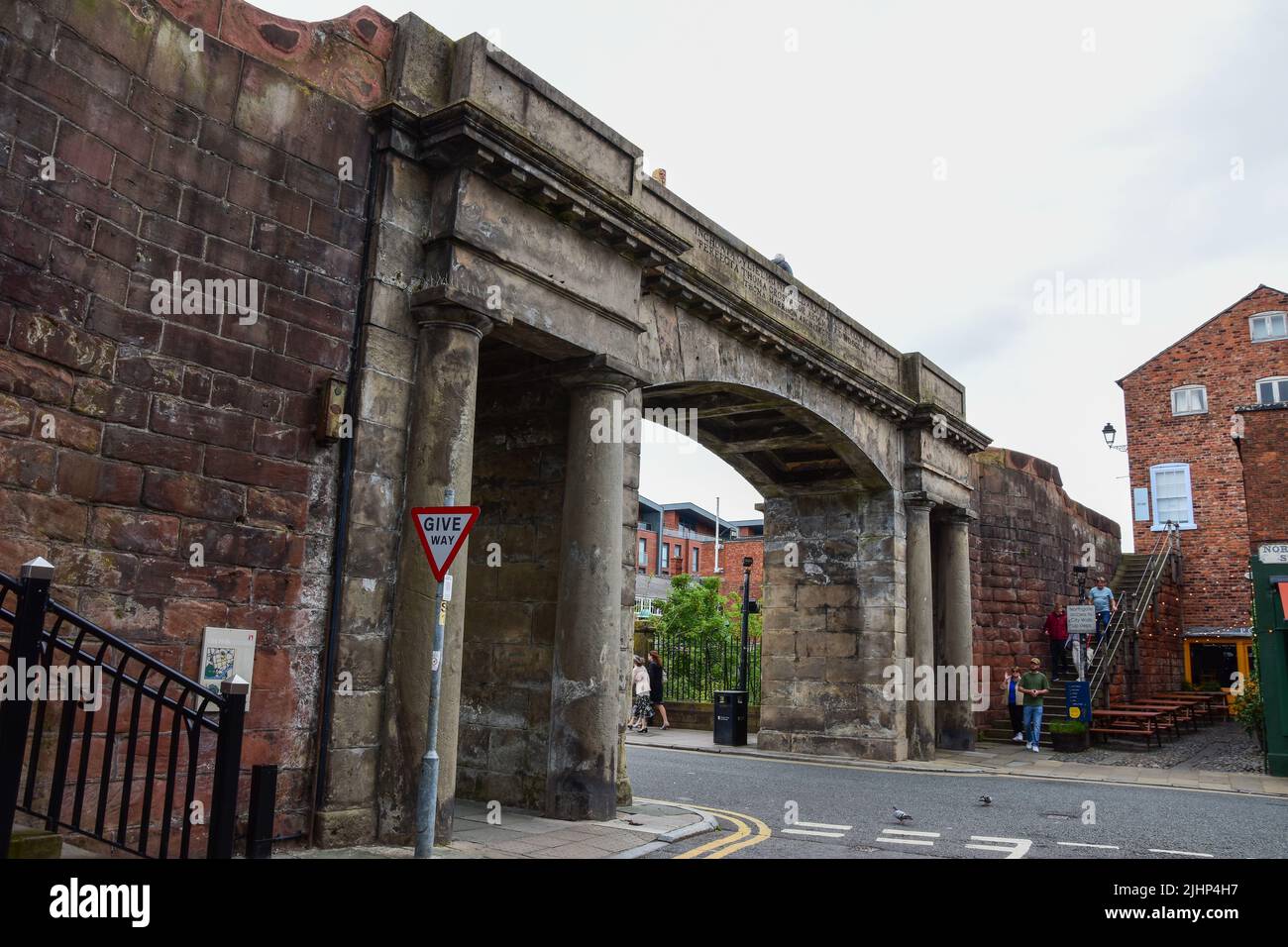 Chester, UK: Jul 3, 2022: The Northgate carries the footpath along the ...