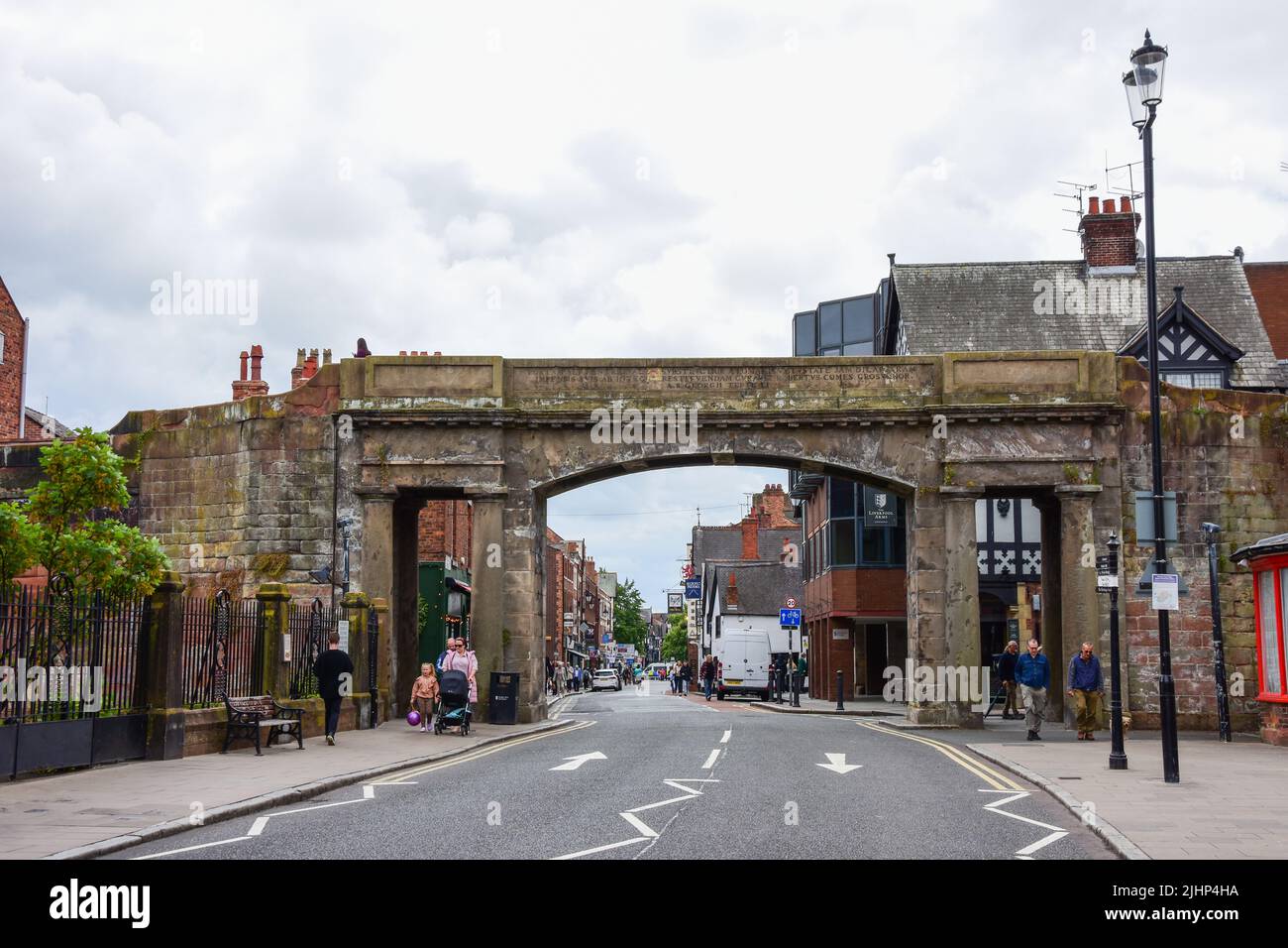 Chester, UK: Jul 3, 2022: The Northgate carries the footpath along the ...