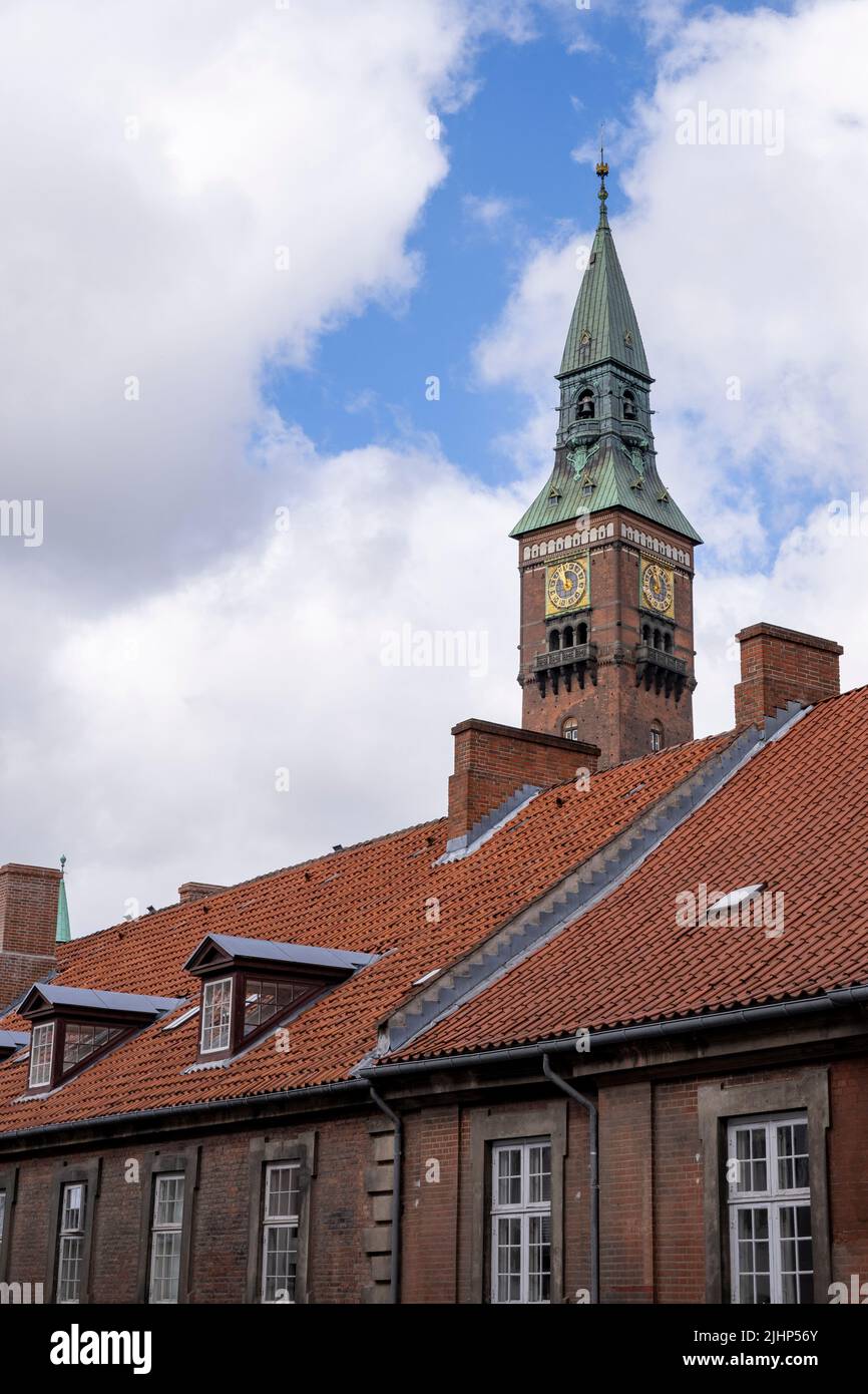 Copenhagen City Hall and Clock Tower View from Over Rooftops Stock ...