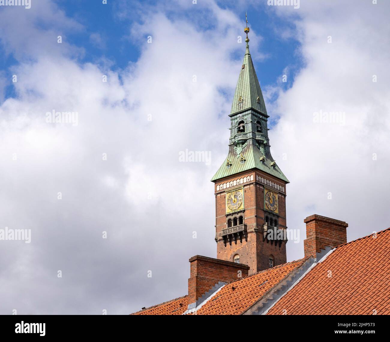 Copenhagen City Hall and Clock Tower View from Over Rooftops Stock ...
