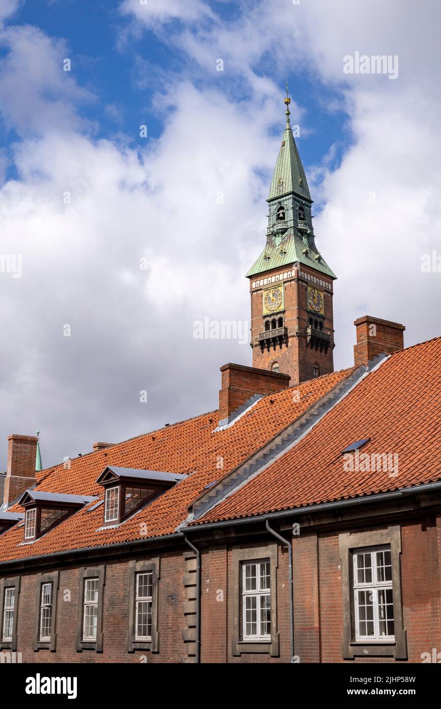 Copenhagen City Hall and Clock Tower View from Over Rooftops Stock ...