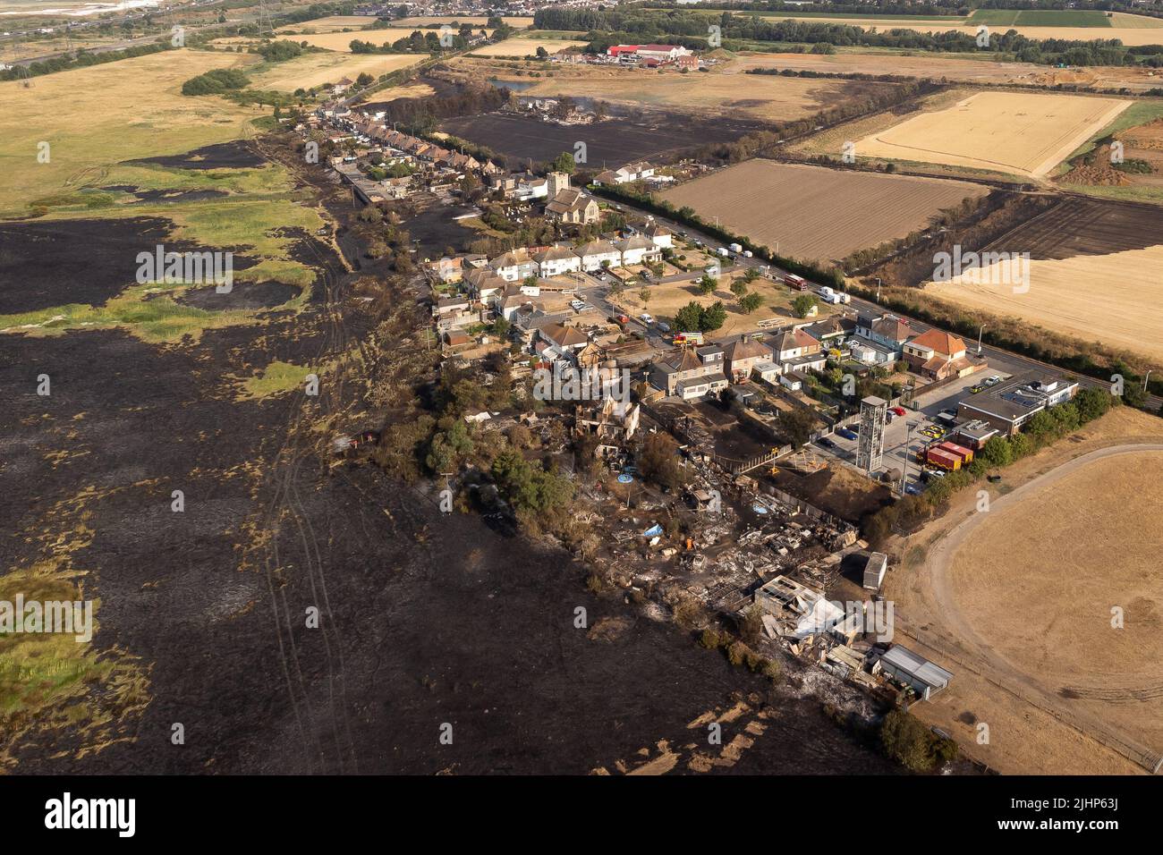 The scene after a blaze in the village of Wennington, east London after ...