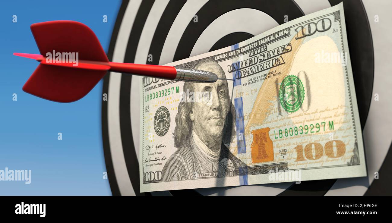 100 US dollar bill held on target with dart Stock Photo - Alamy