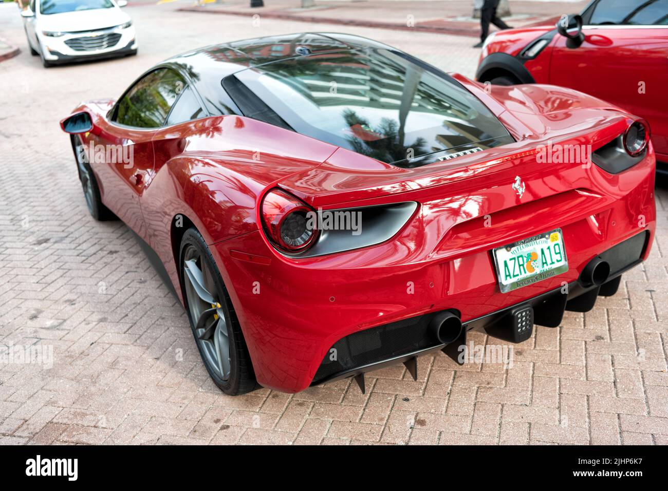 Miami Beach, Florida USA - April 18, 2021: luxury red Ferrari 488 GTB ...