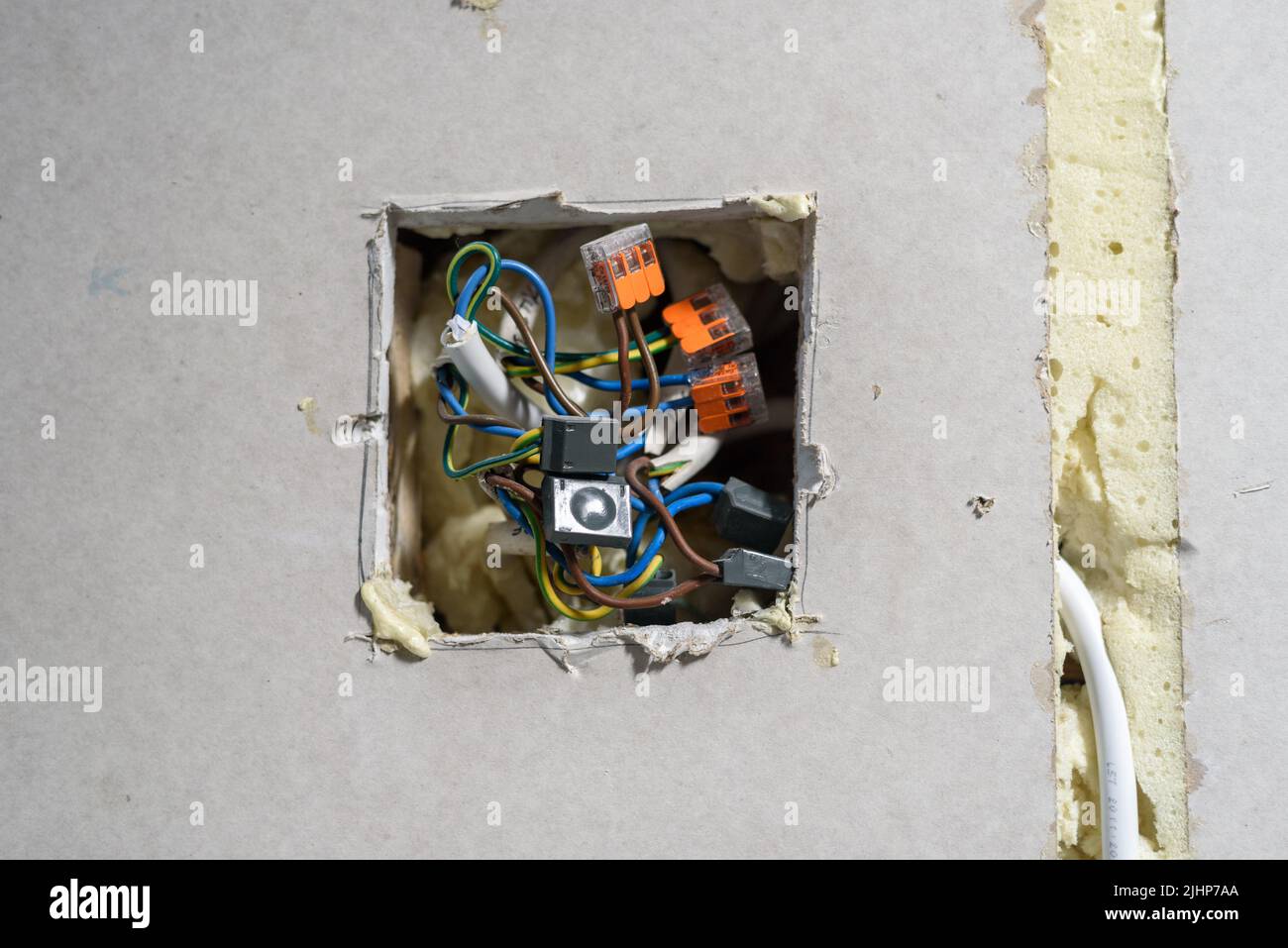 Uninstalled power socket place in drywall, renovation or construction ...
