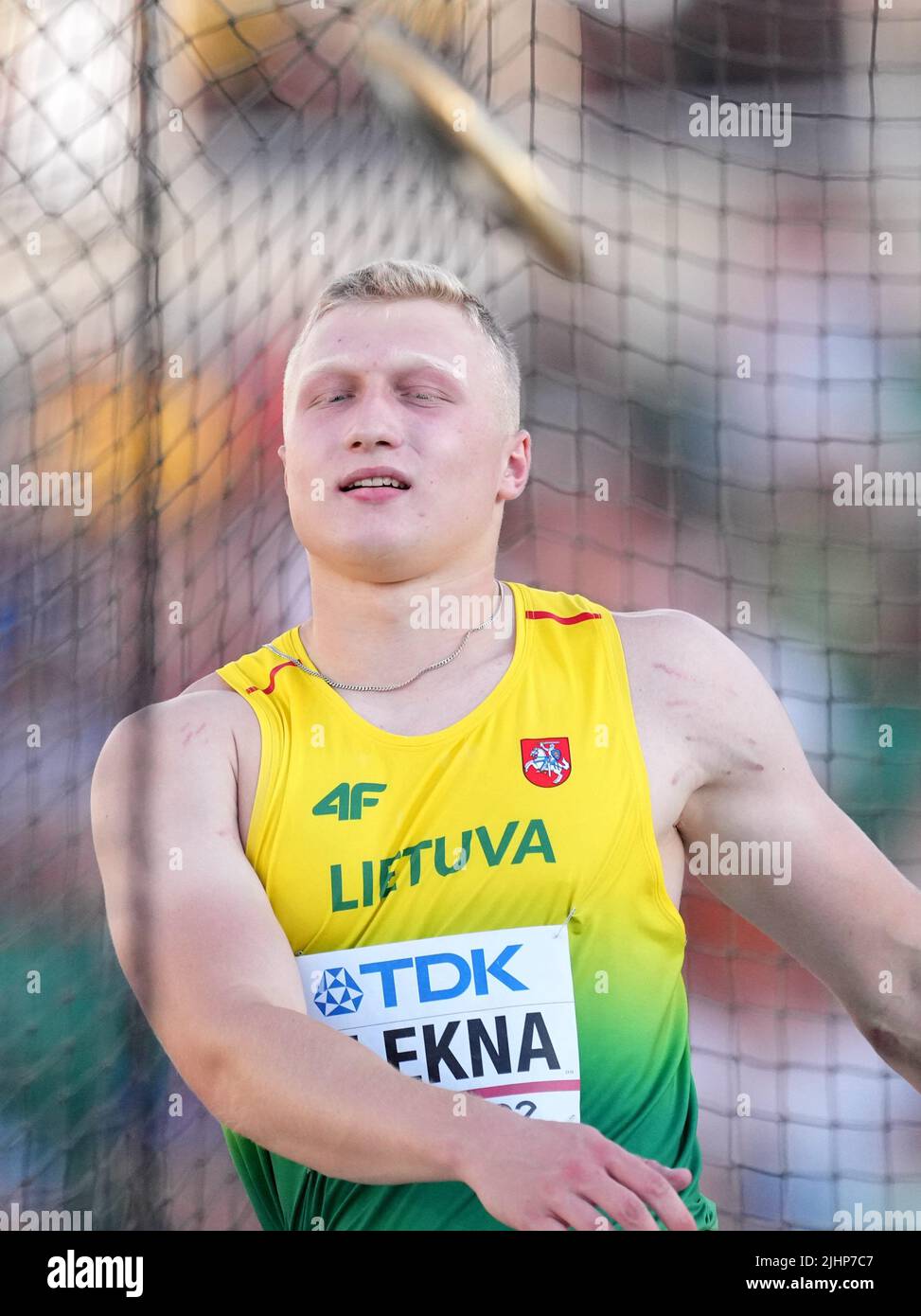 Eugene, USA. 19th July, 2022. Mykolas Alekna of Lithuania competes ...