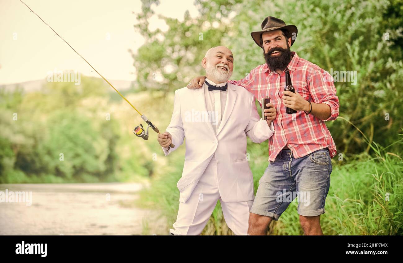 retirement finally. hobby and sport activity. two fishermen with ...