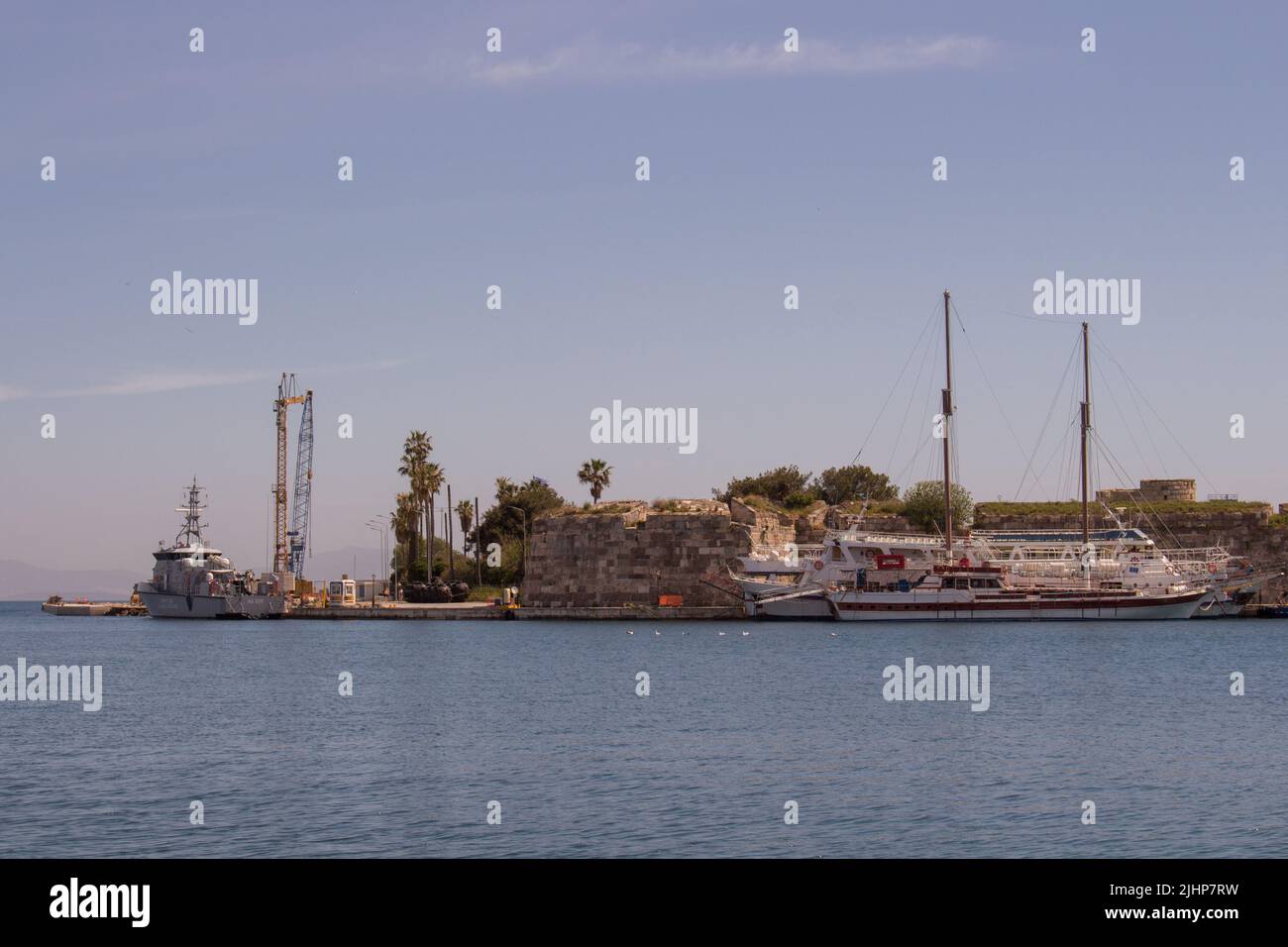 Port in the city of Kos. Beautiful harbour view in Kos Island Stock ...
