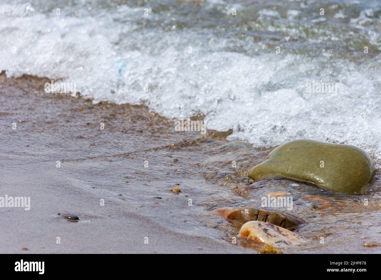 View of tiny Mediterranean sea waves in Jijel city, Algeria. Summer ...