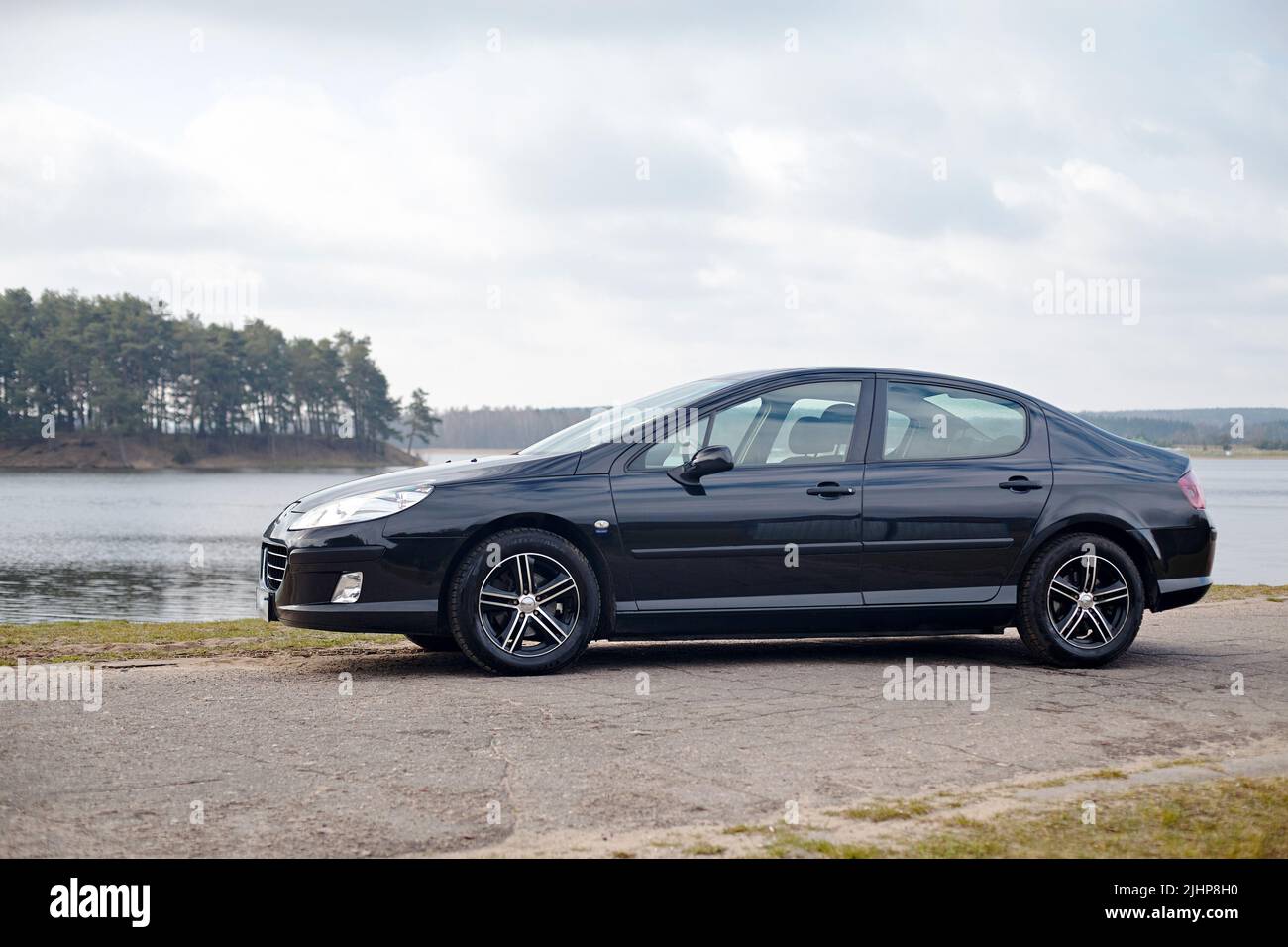 Berlin - April 2014: Peugeot 407 2003-2010 sedan pre facelift side view ...