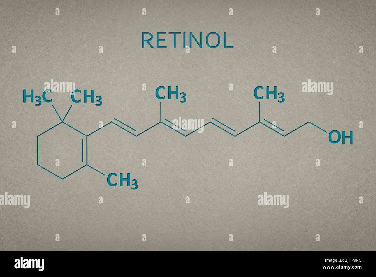 Vitamin A. Retinol 3d molecule on paper texture background. Skeletal ...