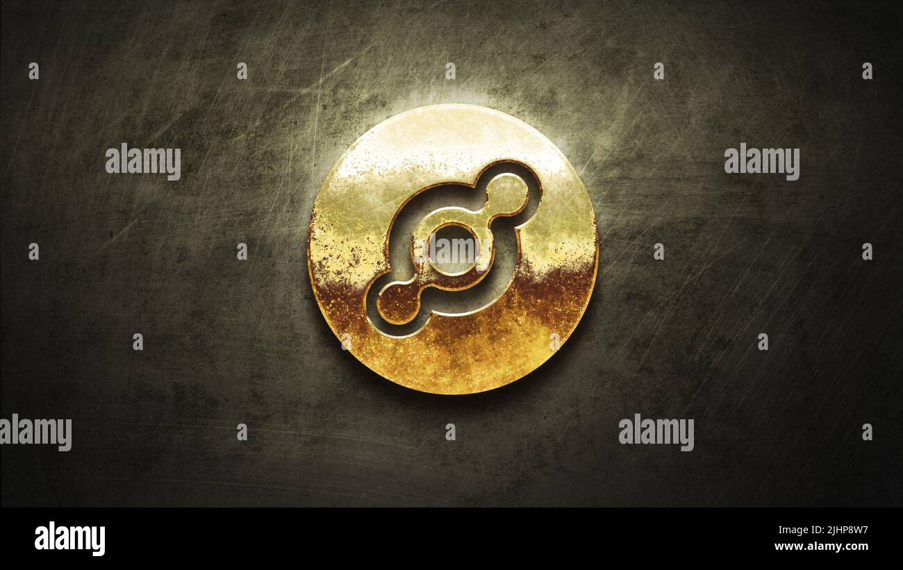 3D rendering cryptocurrency helium coin on colorful background ...