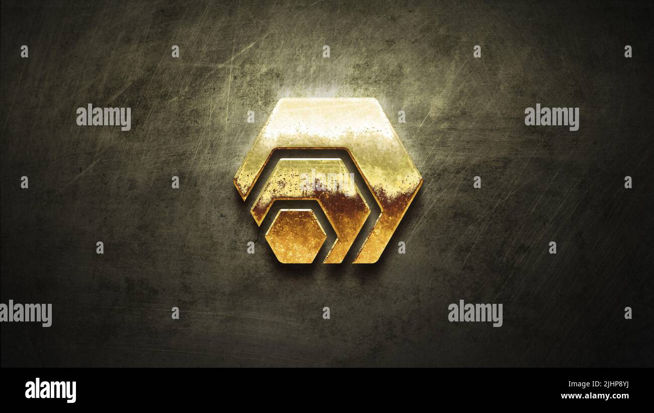 3D rendering cryptocurrency hex coin on colorful background ...