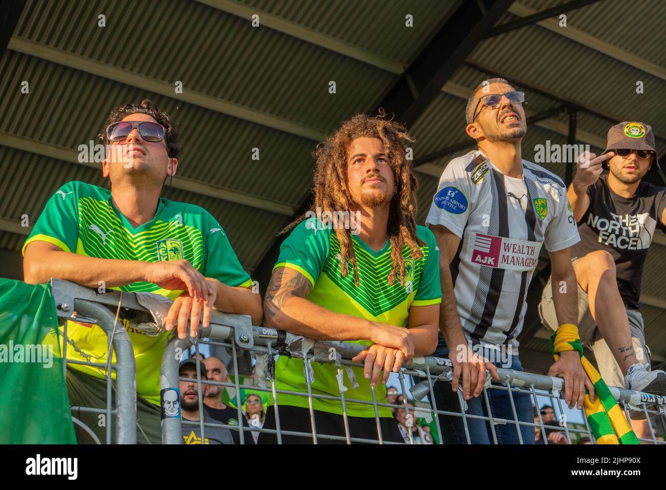 Herning, Denmark. 19th July, 2022. Football fans of AEK Larnaca seen in ...