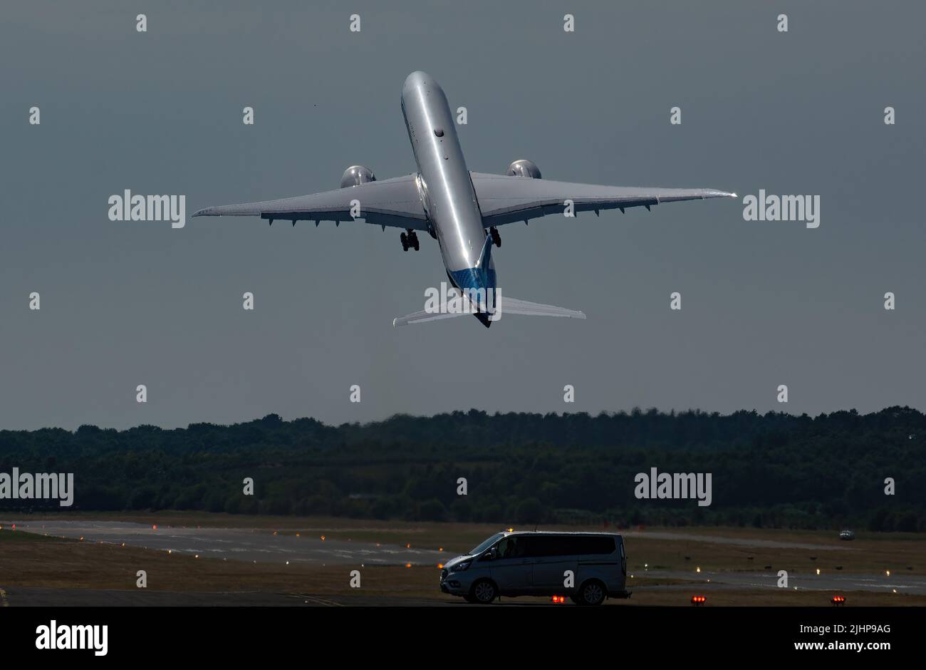 The Boeing 777-9 (Boeing 777X) carries out a near vertical take-off as ...