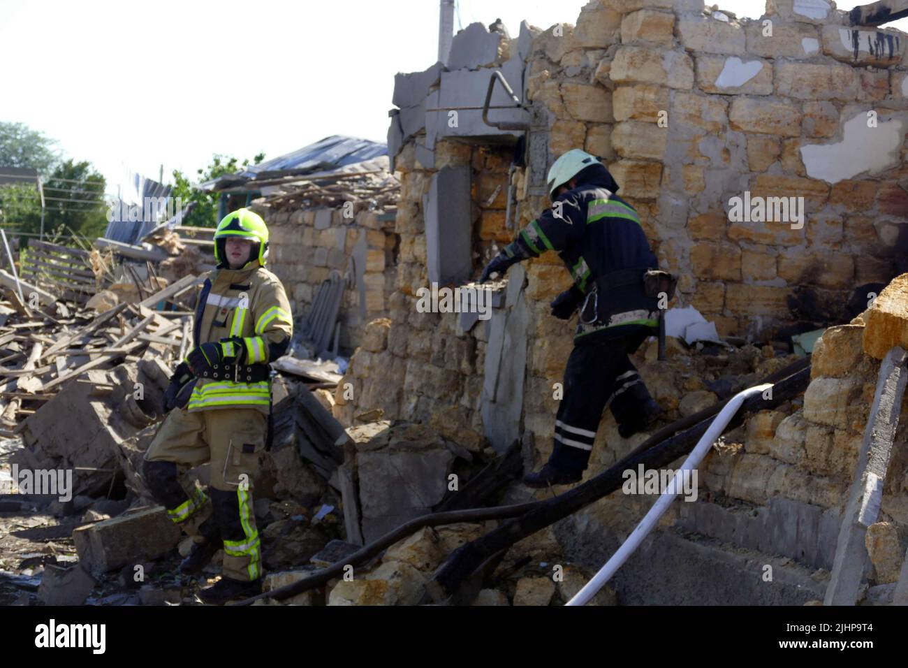 DACHNE, UKRAINE - JULY 19, 2022 - Firefighters are seen during a ...