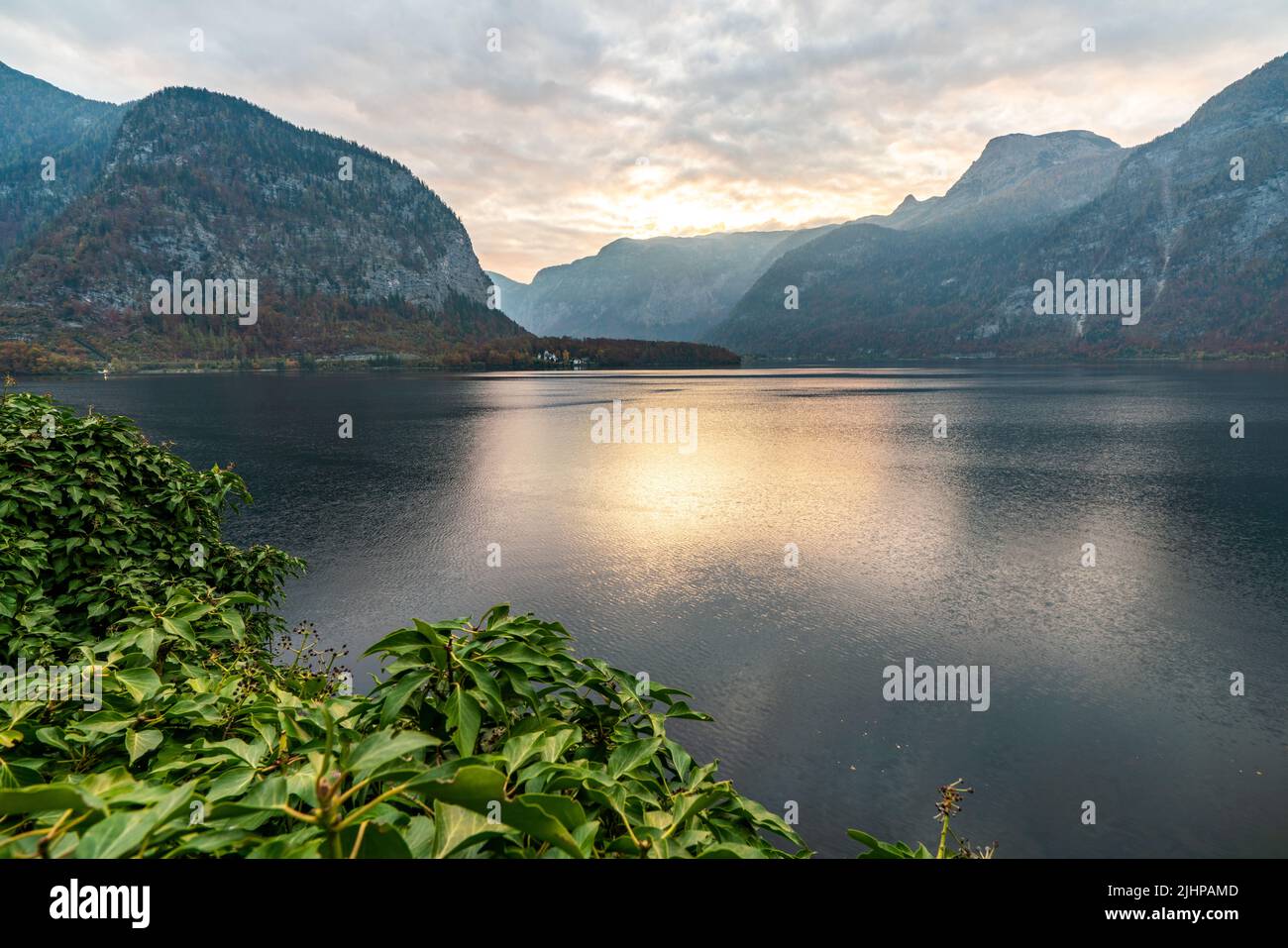Lake Hallstatt, Austria. The village of Hallstatt is on the shore of ...