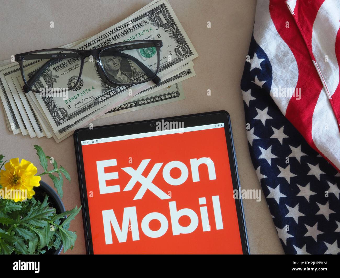 In this photo illustration, Exxon Mobil Corporation logo seen displayed ...