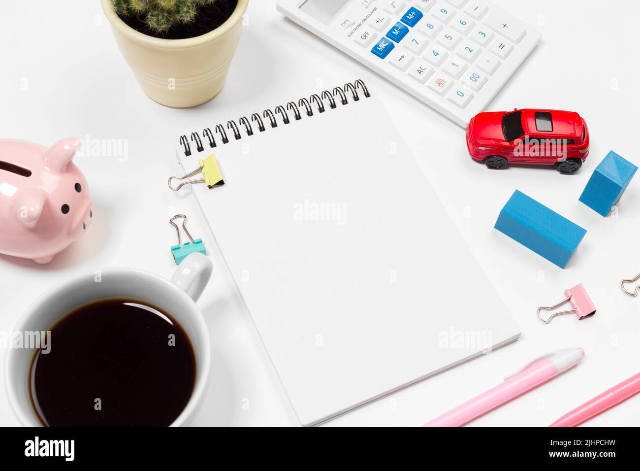 Blank office desk background with copy space for your text. Top view ...