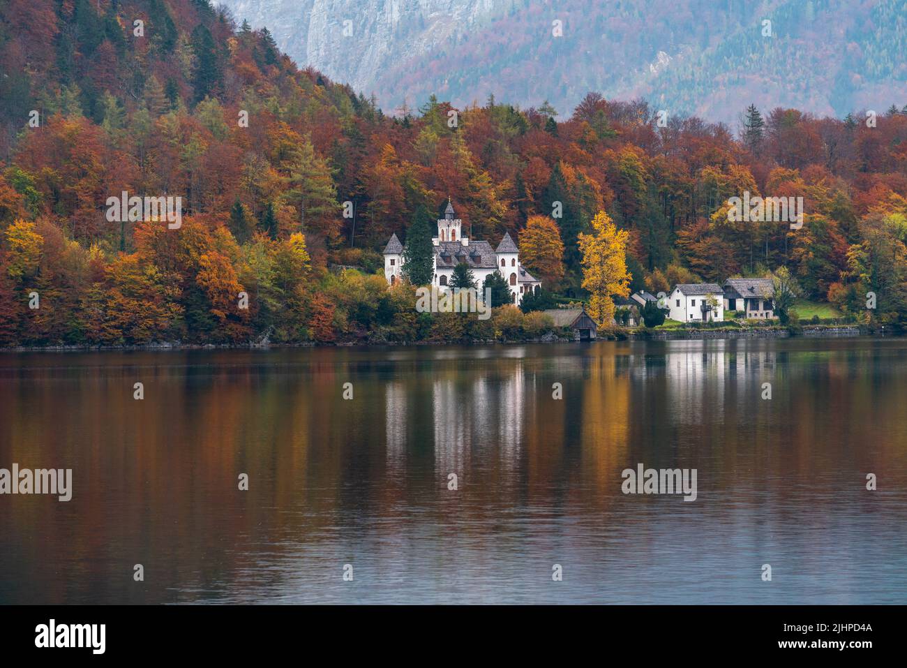 Lake Hallstatt, Austria. The village of Hallstatt is on the shore of ...