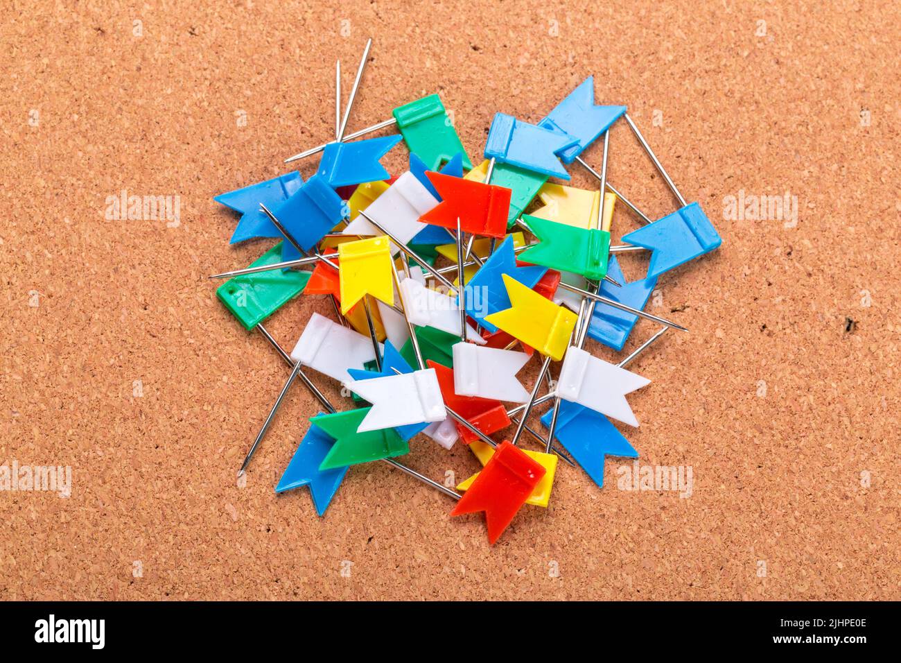 Pin board texture for background and colorful pins Stock Photo - Alamy