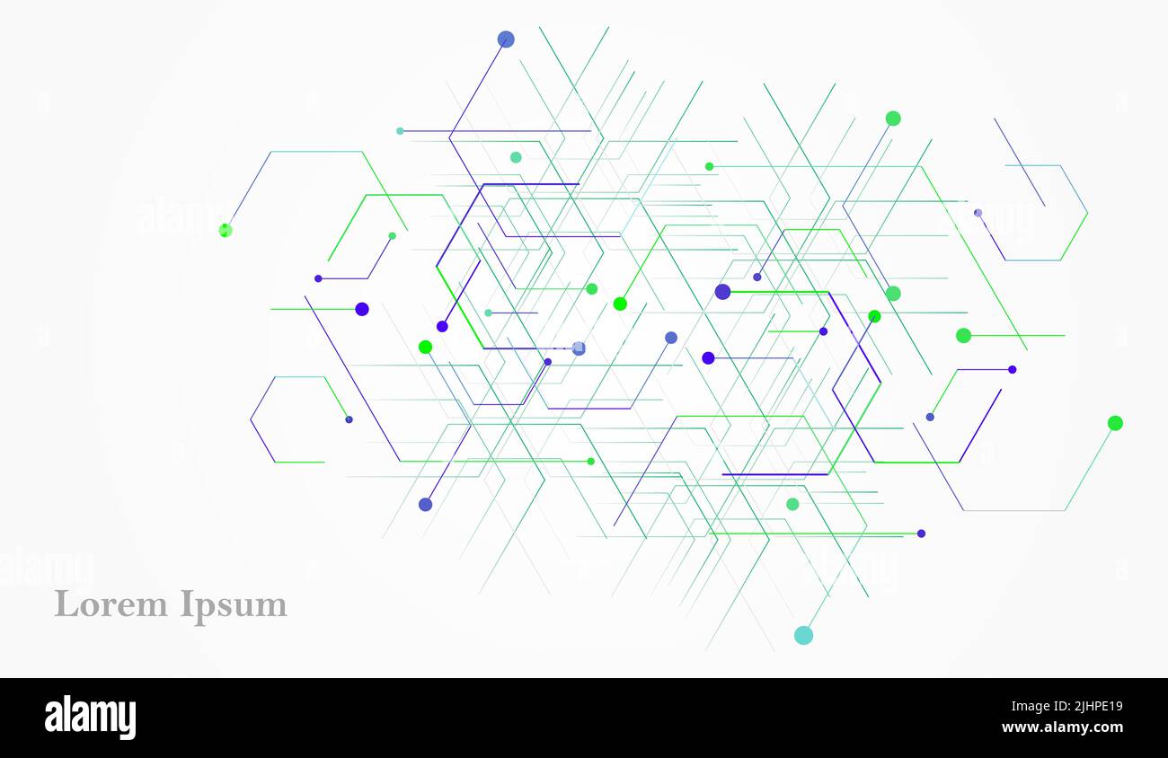 abstract blue green hexagon, network or electric image, geometric ...