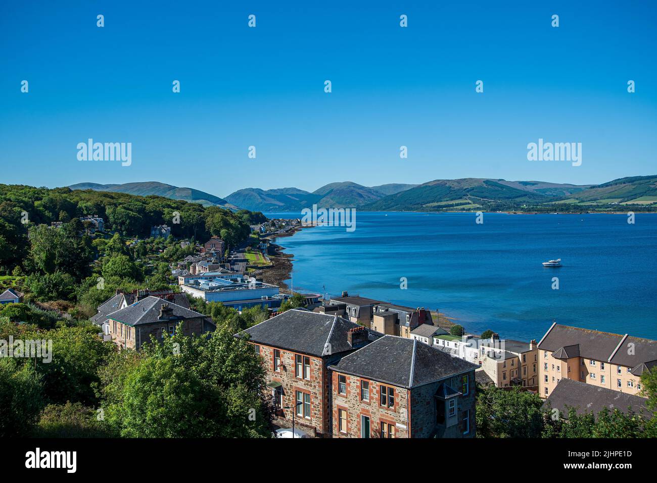 Landscape photography of seacoast, bay, town, Isle of Bute Stock Photo ...