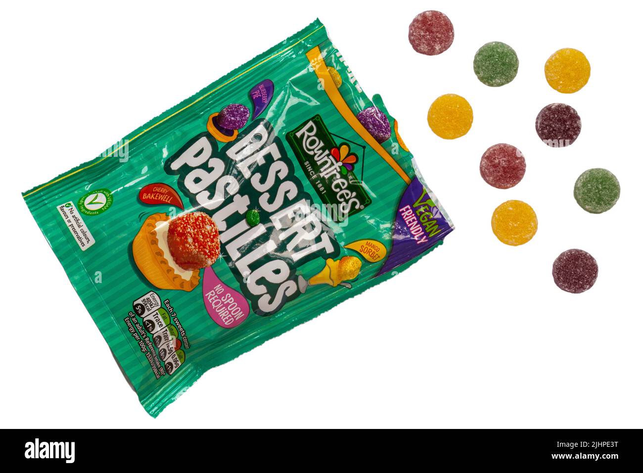 Packet of Rowntrees Dessert Pastilles with contents spilled spilt ...