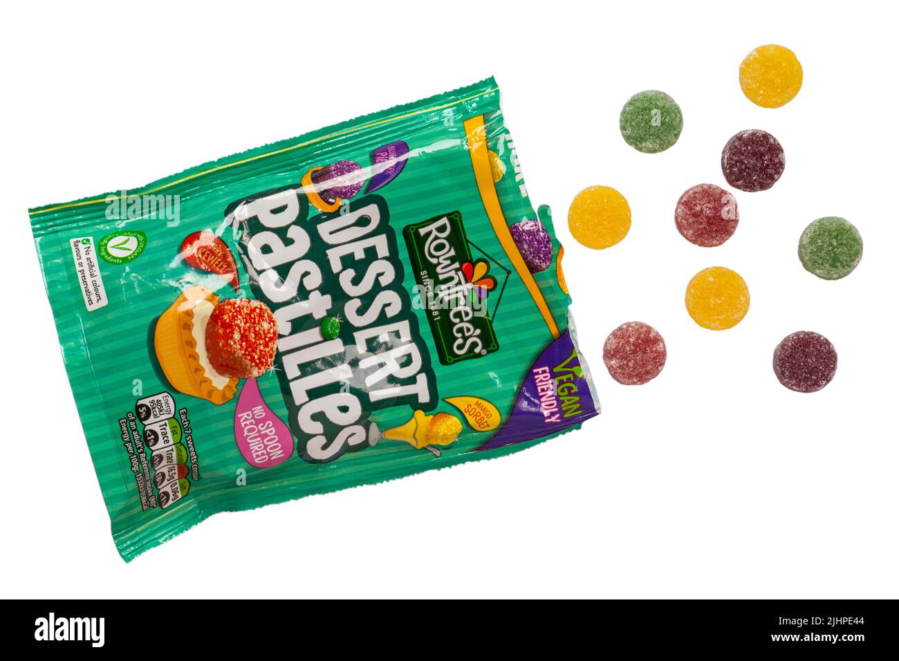Packet of Rowntrees Dessert Pastilles with contents spilled spilt ...
