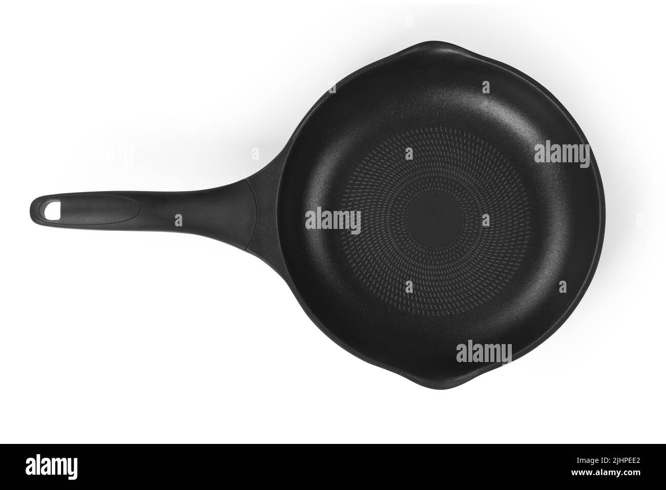 Black textured frying pan top view. Isolated on white, clipping path ...