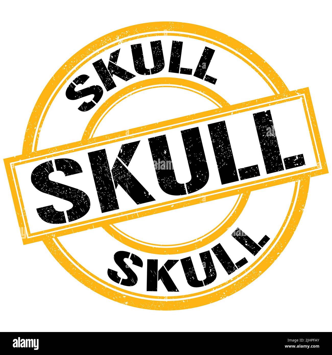 SKULL text written on yellow-black round stamp sign Stock Photo - Alamy