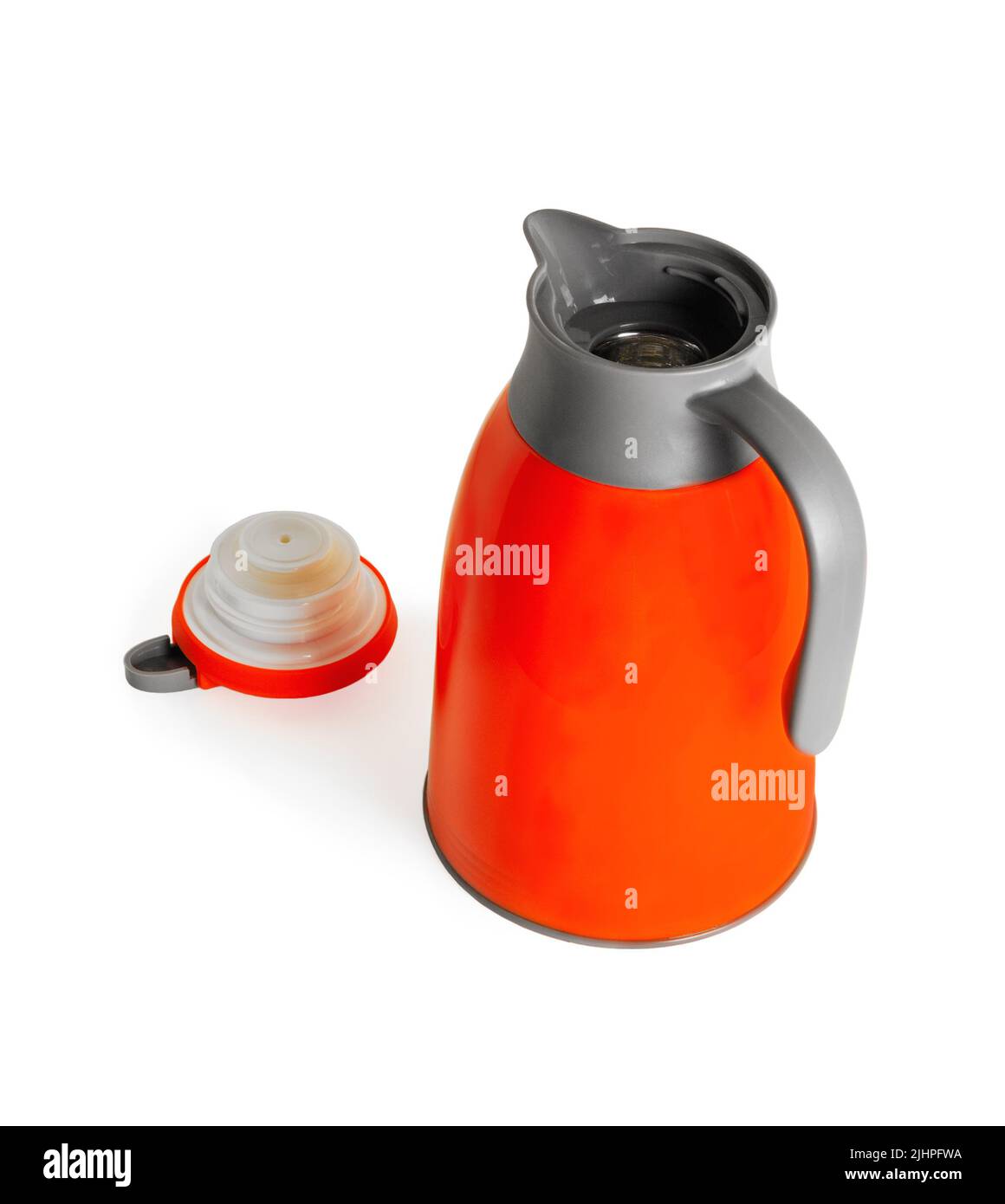 Opened orange thermos. Close-up. Isolated on white background Stock ...