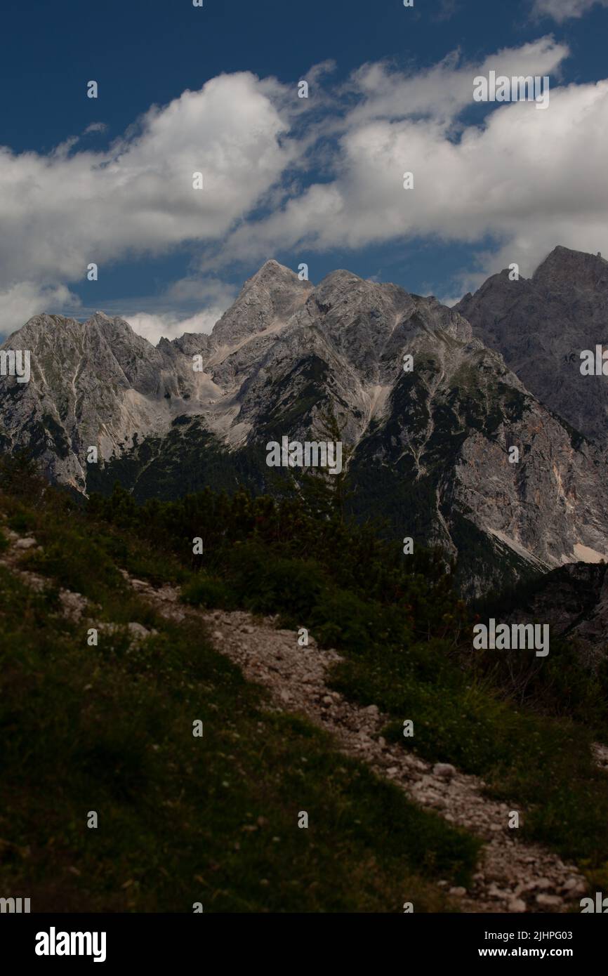 high mountain landscape, the peaks are without vegetation only rocky ...