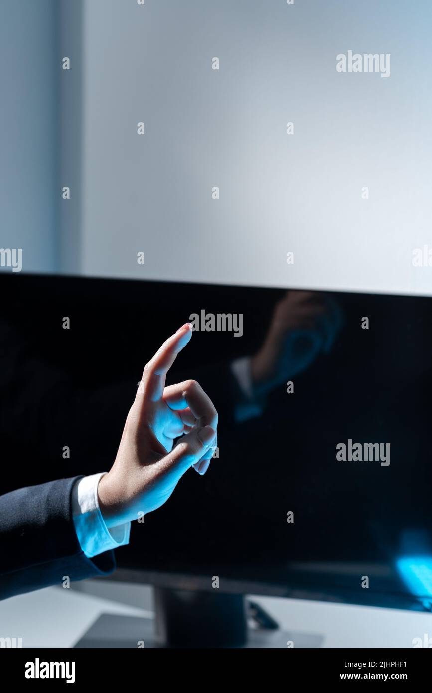 Businesswoman Pointing With One Finger On Important Messages. Executive ...