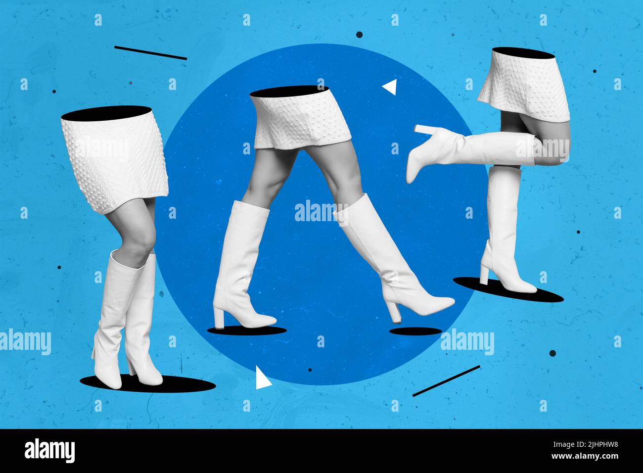 Creative retro 3d magazine image of lady legs wear white boots short ...