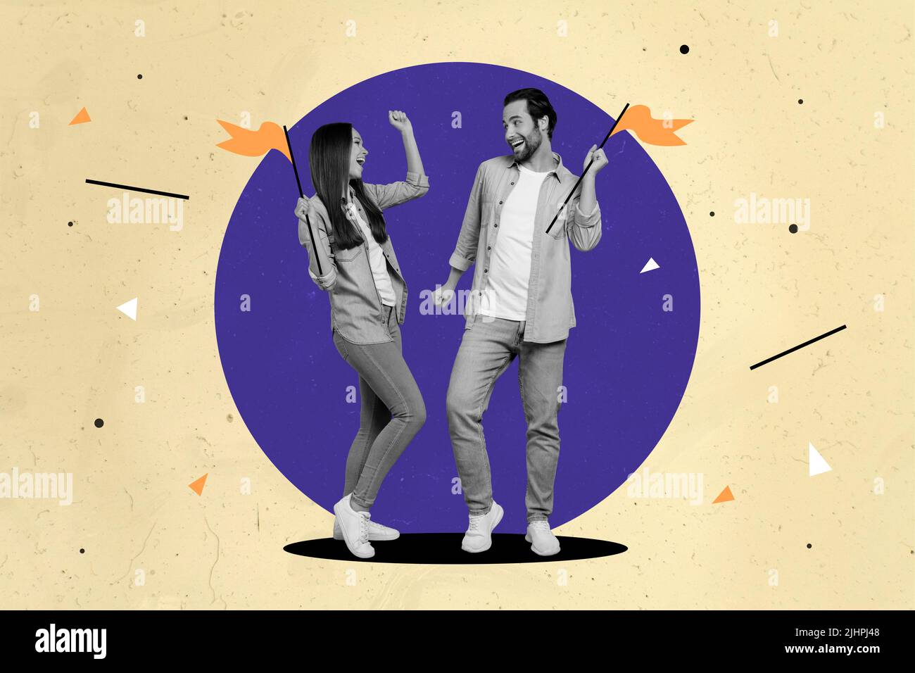 Collage 3d image of pinup pop retro sketch of funny funky lady guy ...