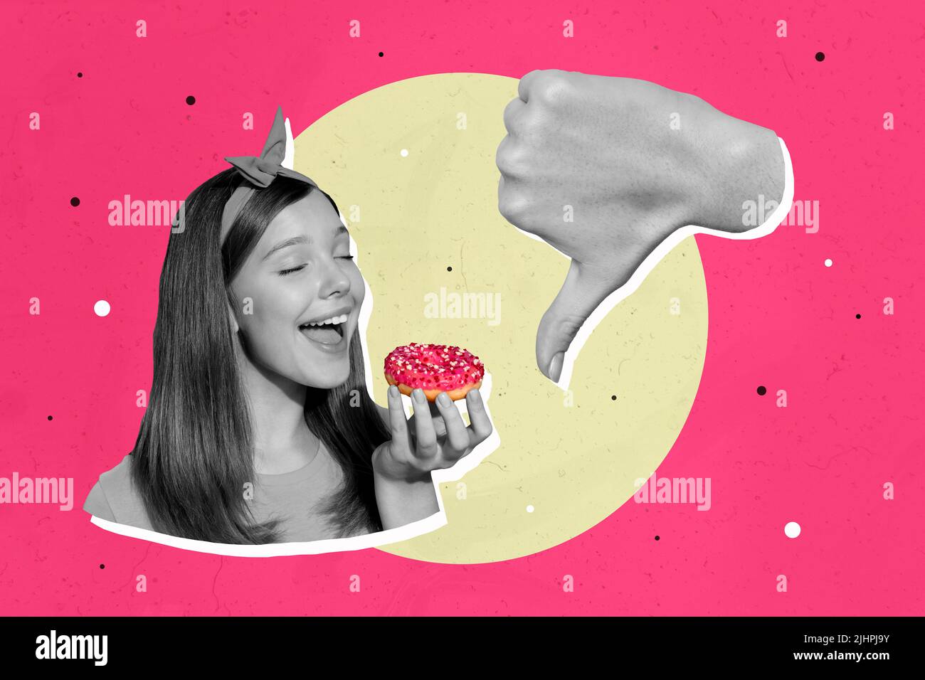 Photo cartoon comics sketch picture of small girl eating tasty cake arm ...