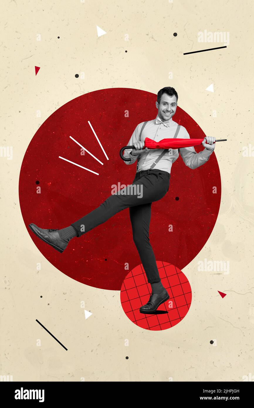 Vertical poster collage photo of young man dance wear formal cloth ...