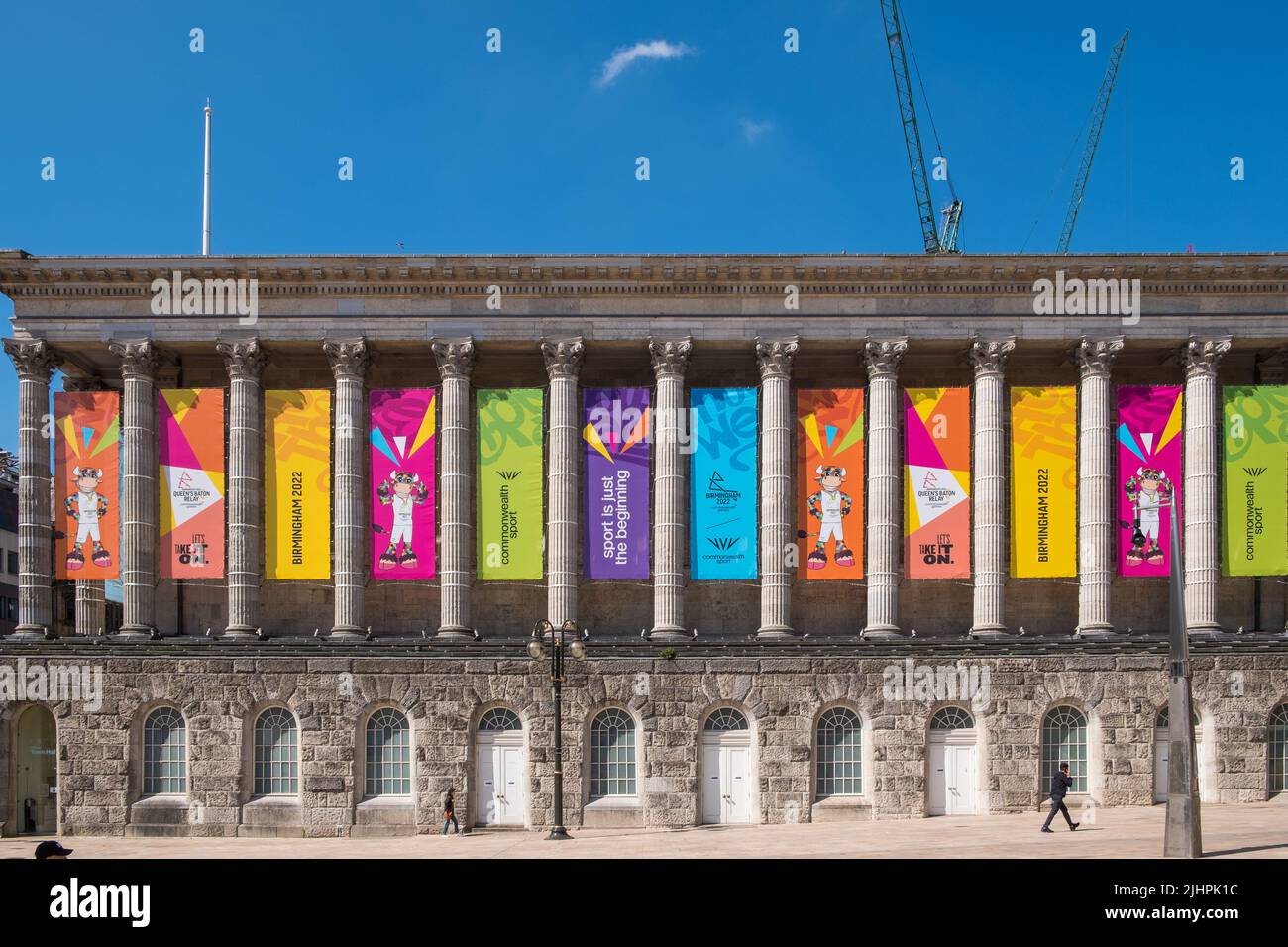 Birmingham Town Hall decorated with colourful banners during the 2022 ...