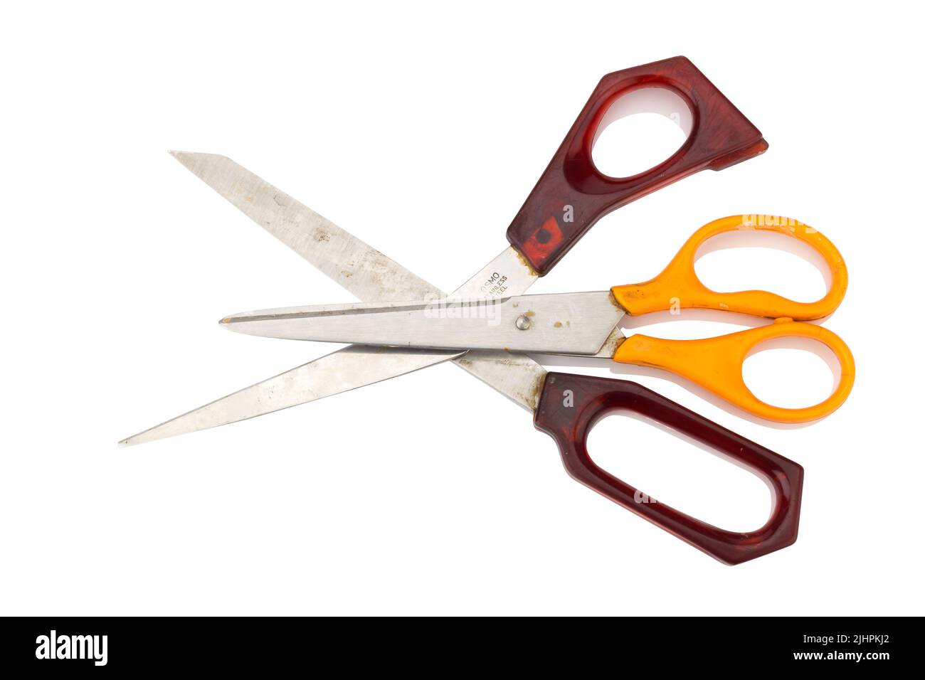 orange and red scissors. dirty. isolated on white background Stock ...