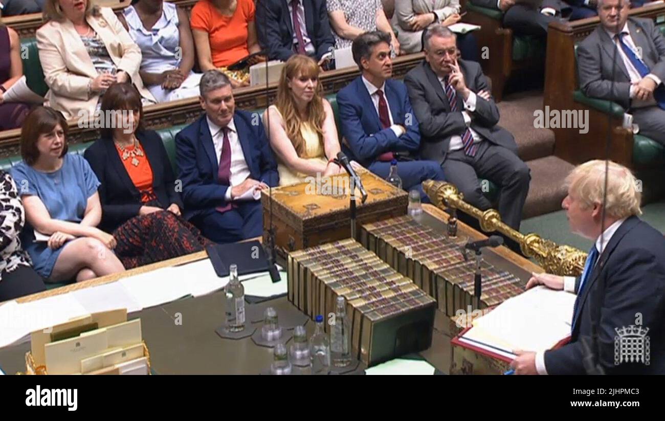 Prime Minister Boris Johnson speaks during Prime Minister's Questions ...