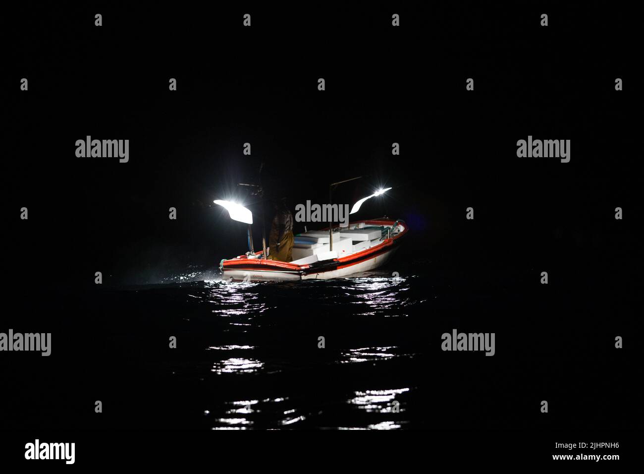 Purse seine fishing light boat on work Stock Photo - Alamy