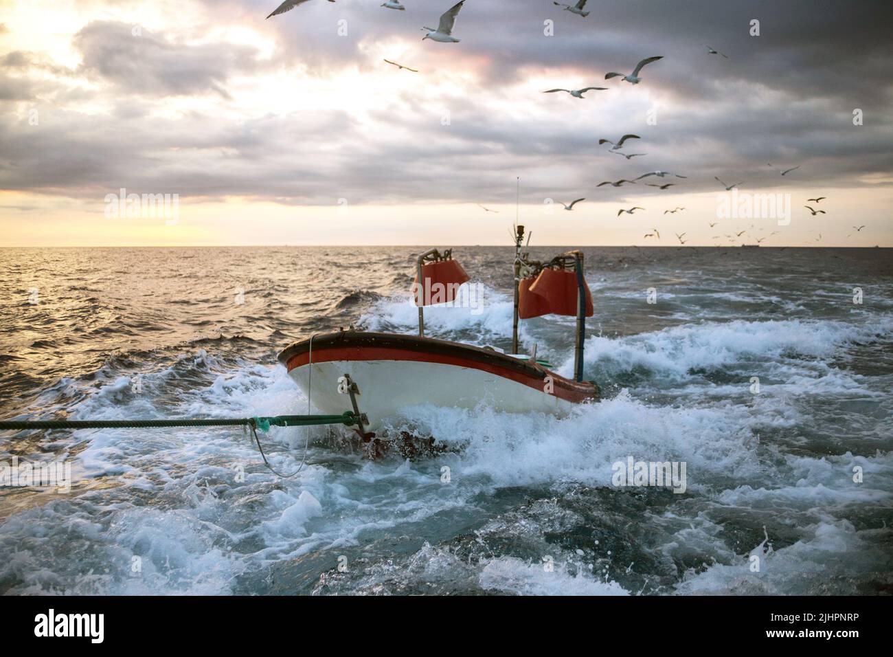 Purse seine fishing light boat Stock Photo - Alamy
