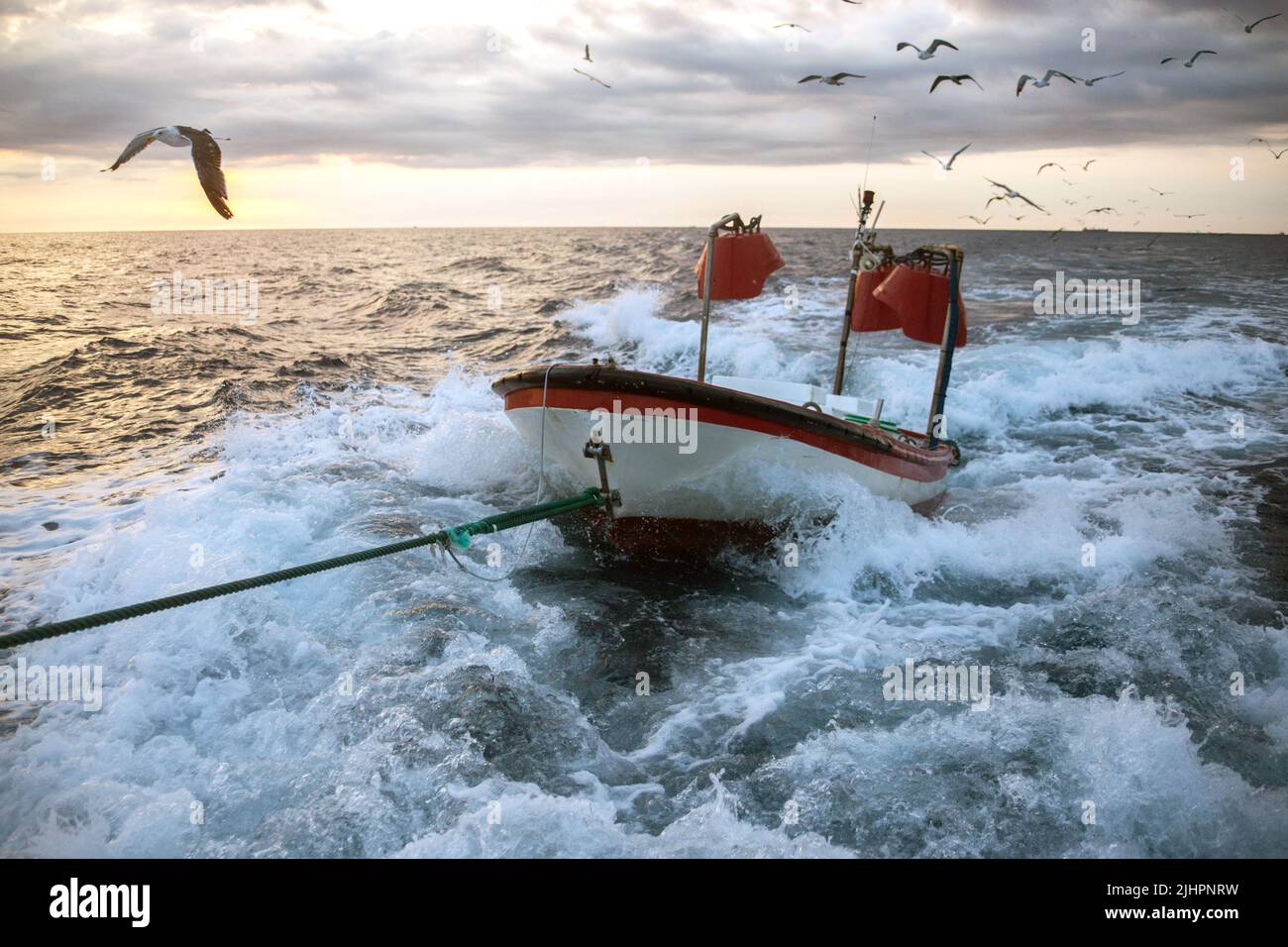 Purse seine fishing light boat Stock Photo - Alamy
