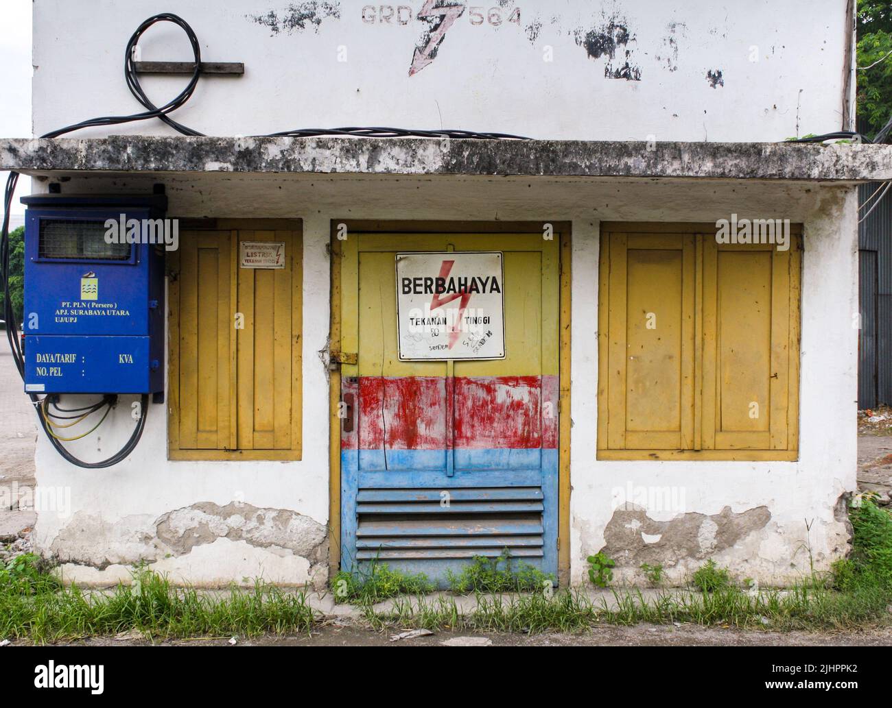 View of an old electric power distribution substation (gardu listrik ...