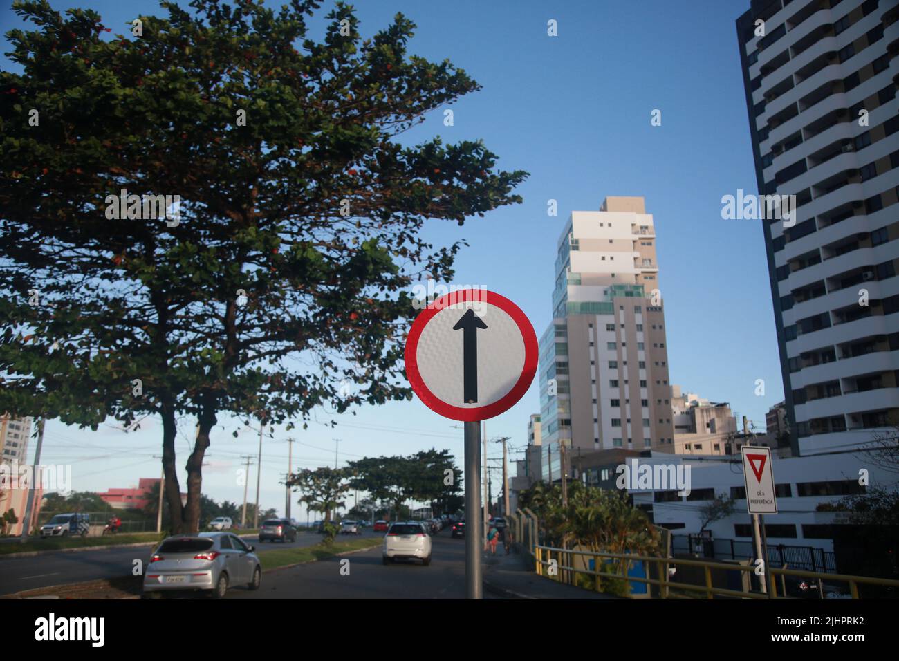 salvador, bahia, brazil - july 19, 2022: traffic signs indicating one ...