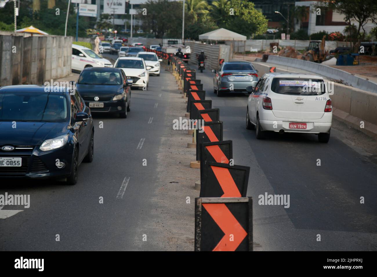 salvador, bahia, brazil - july 19, 2022: lane reduction signage at ...